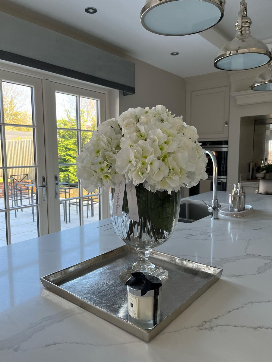 Lindsey artificial all white floral display – Ellie's Finishing Touches