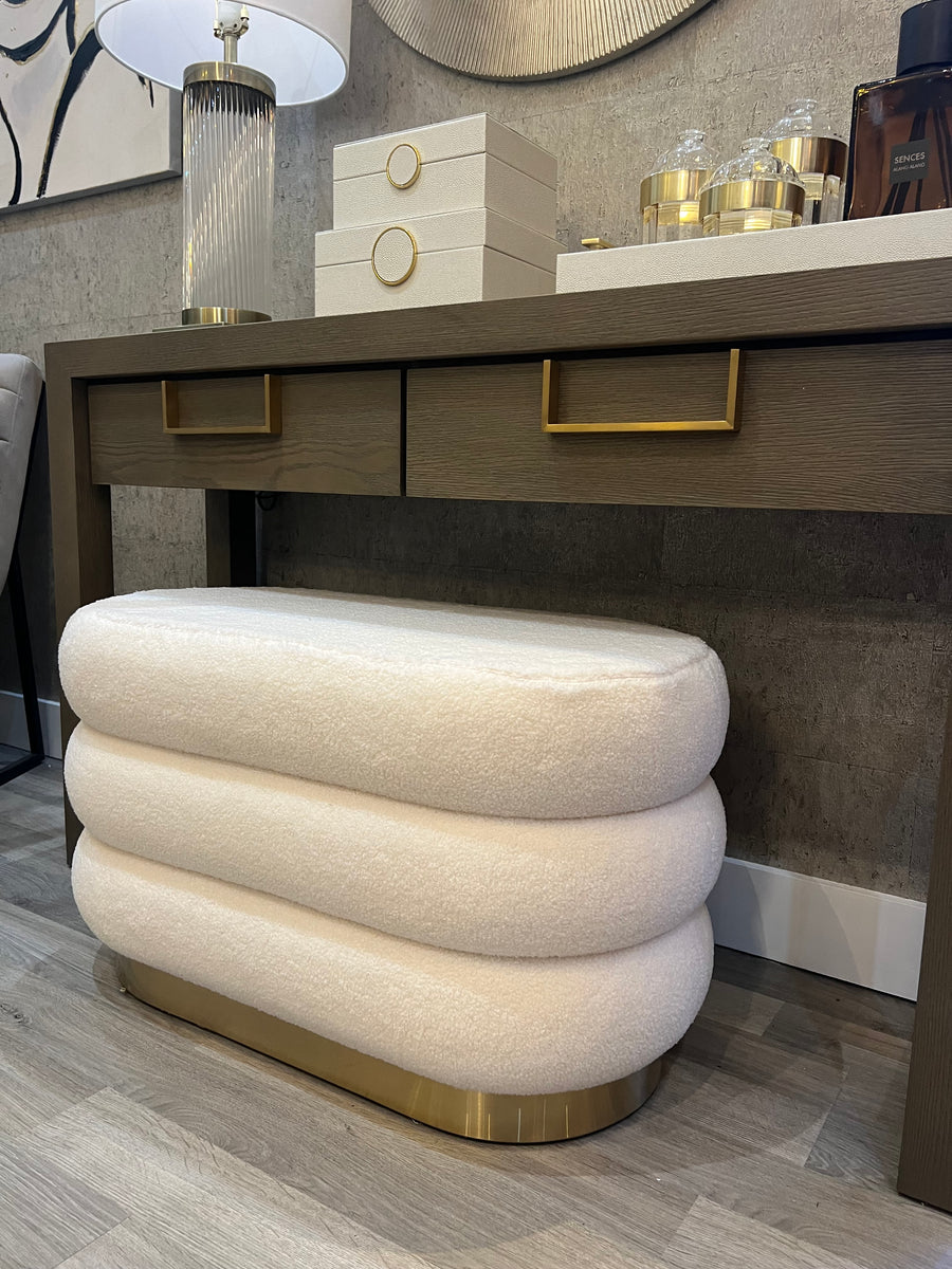 Ex display off white teddy oval footstool with gold base – Ellie's ...